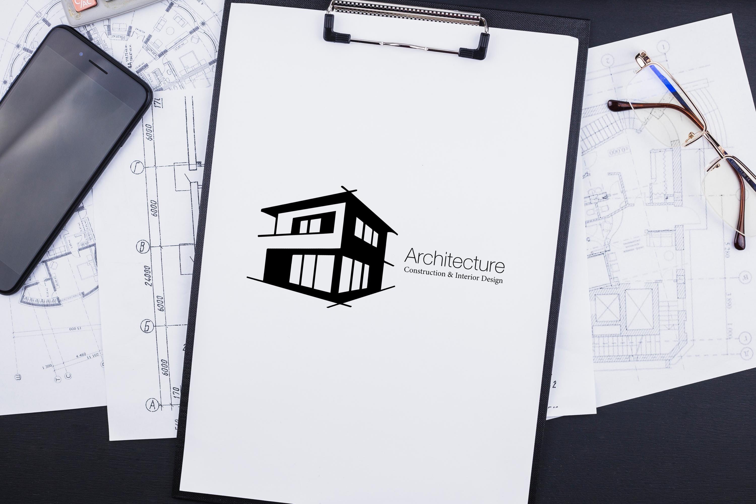 Modern Architect Logo: House Plan Icon, Construction Branding (digital ...