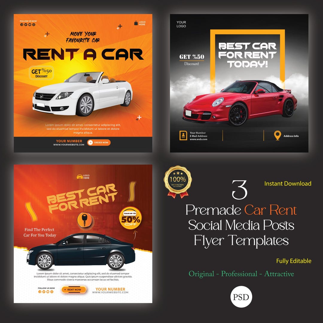 Car Rental Flyer Bundle – 3-in-1 Editable Templates for Auto Businesses ...