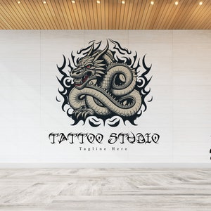 Editable Vintage Dragon Tattoo Studio Logo Design - Etsy