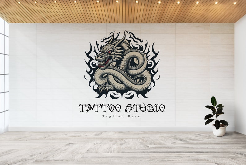 Editable Vintage Dragon Tattoo Studio Logo Design - Etsy