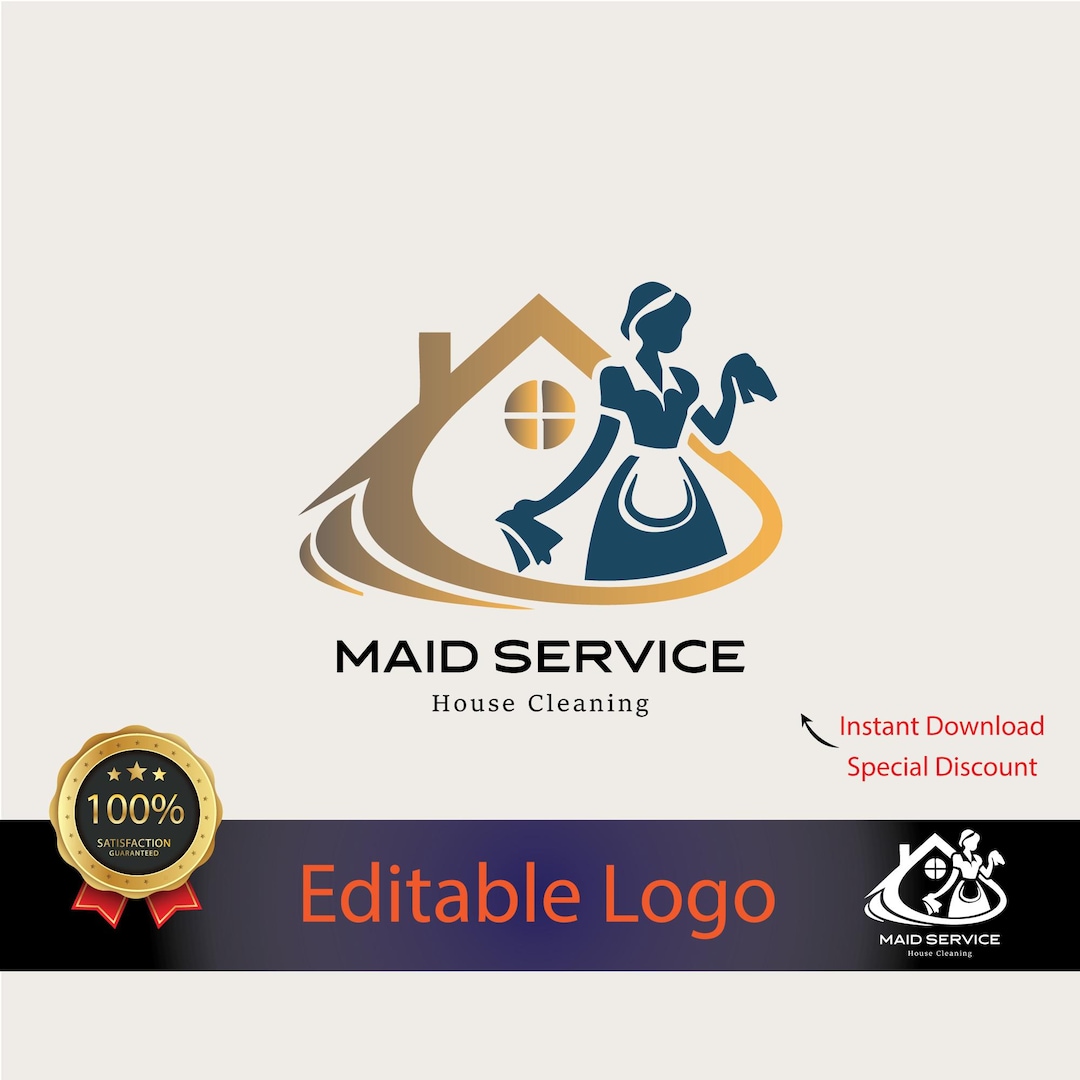 Elegant Maid Service Logo: Custom Cleaning Company Branding (digital ...