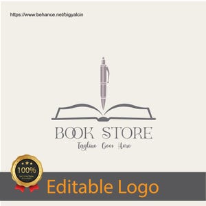 Custom Book Logo Design / Logo for Authors / Open Book and Pen Logo ...