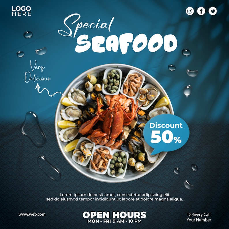 Editable Seafood Restaurant Flyer: Social Media Post (PSD) - Etsy