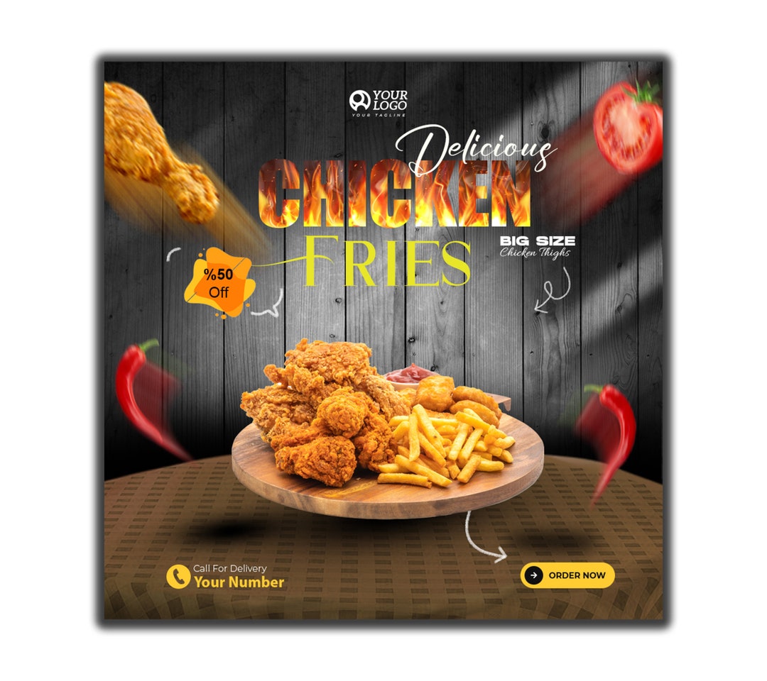 Fried Chicken Flyer / Chicken Fries Marketing Social Media / Restaurant ...
