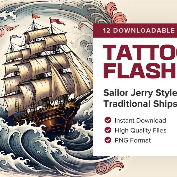 Traditional Ship Tattoo Flash - Etsy