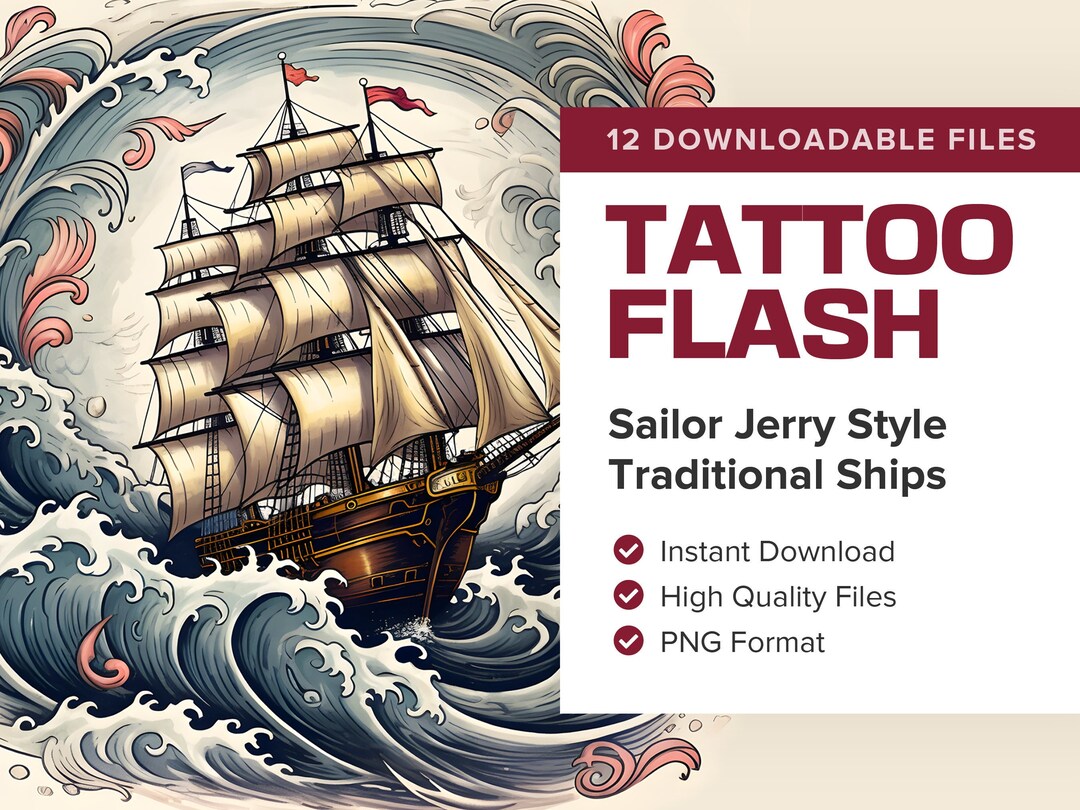 Sailing Ship in Traditional Style - Digital Download - Traditional ...