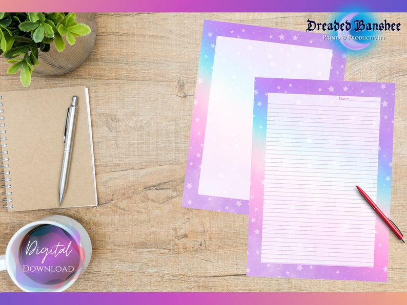 Rainbow Dream Stars Printable Stationery, Digital Download, Writing ...