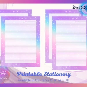 Rainbow Dream Stars Printable Stationery, Digital Download, Writing ...
