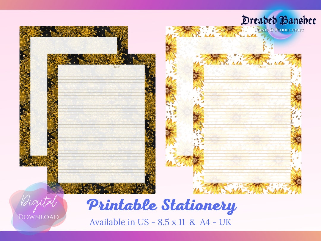 Stars & Sunflowers Printable Stationery, Digital Download, Writing ...