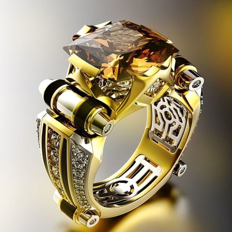 Luxury Mens Jewellery Ring, Gothic Stainless Steel Ring, Gold Colour ...