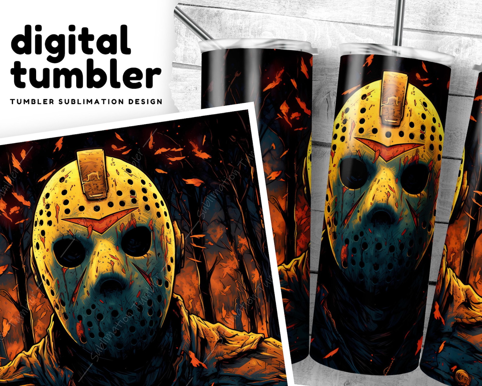 Jason Horror Tumbler Wrap PNG, 20 Oz Sublimation Tumbler Design, Friday ...