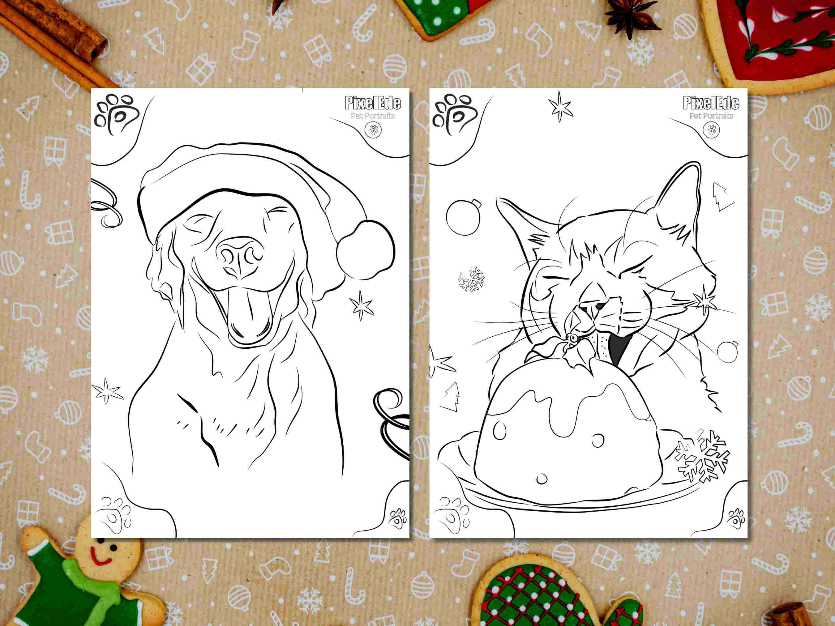 Printable Colouring Sheets 5 X Fun Christmas Themed Dog and Cat ...
