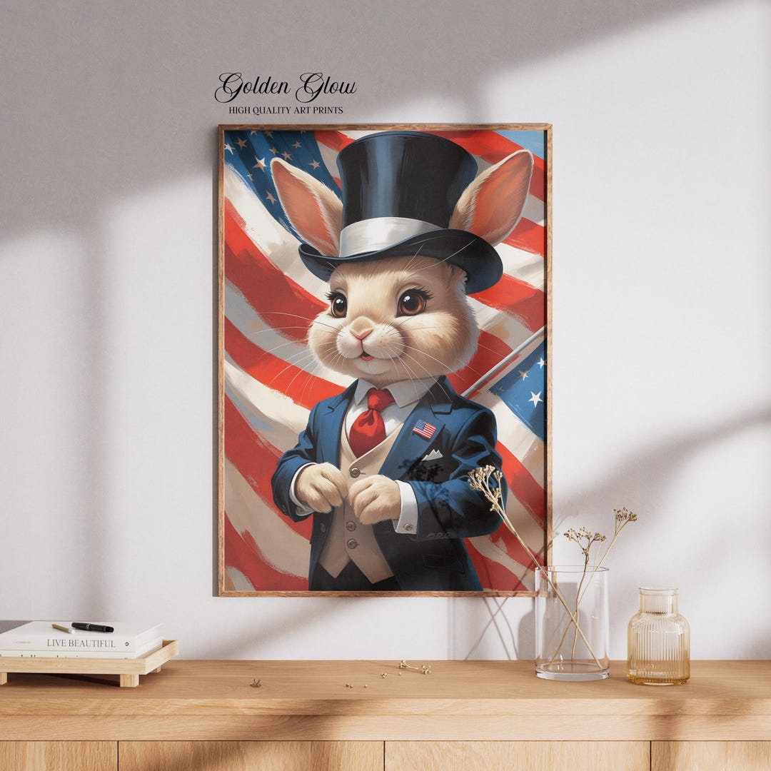 American Rabbit Print | Uncle Sam Bunny Portrait | American Animal Art ...