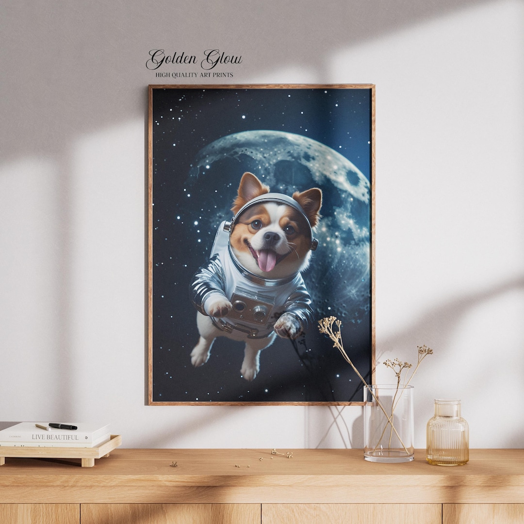 ASTRONAUT DOG PRINT | Adorable Puppy in Space | Space Dog Digital ...