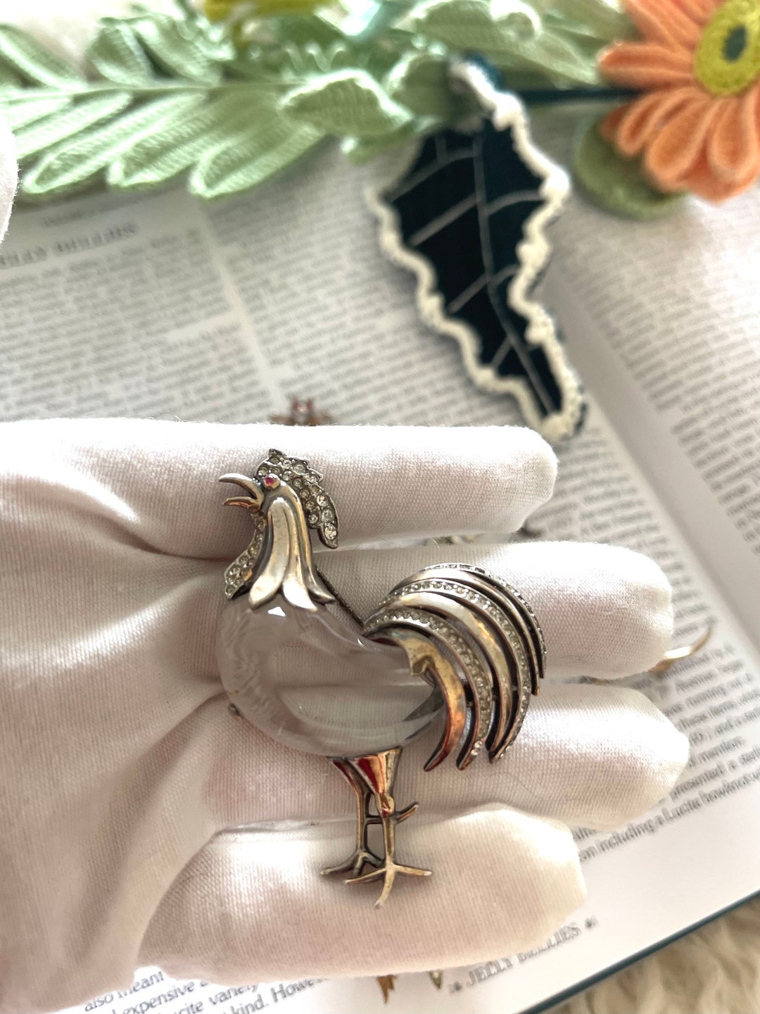 Vintage| Signed Trifari 1940s Original Jelly Belly Book Piece, Rooster ...