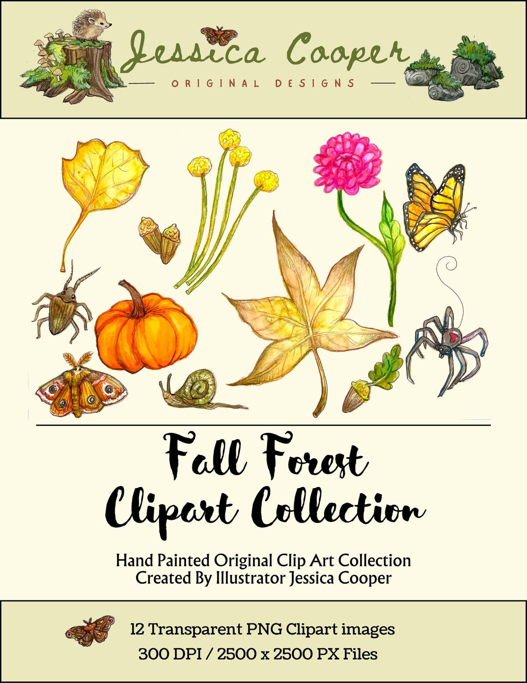Fall Forest Clipart, PNG Files, Digital Download, Flowers Floral Autumn ...