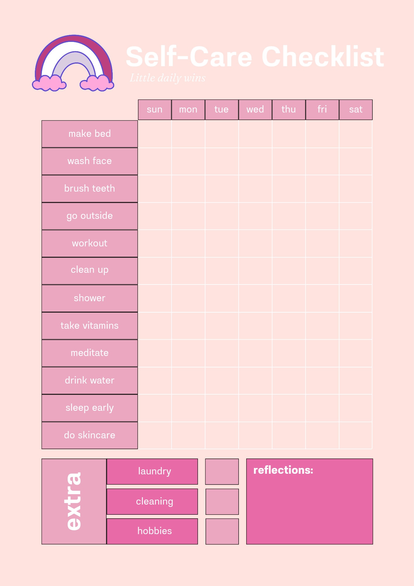 Self Care Checklist, Self Care Template, Self Care Template Printable ... Self Care Checklist, Self Care Template, Self Care Template Printable ...
