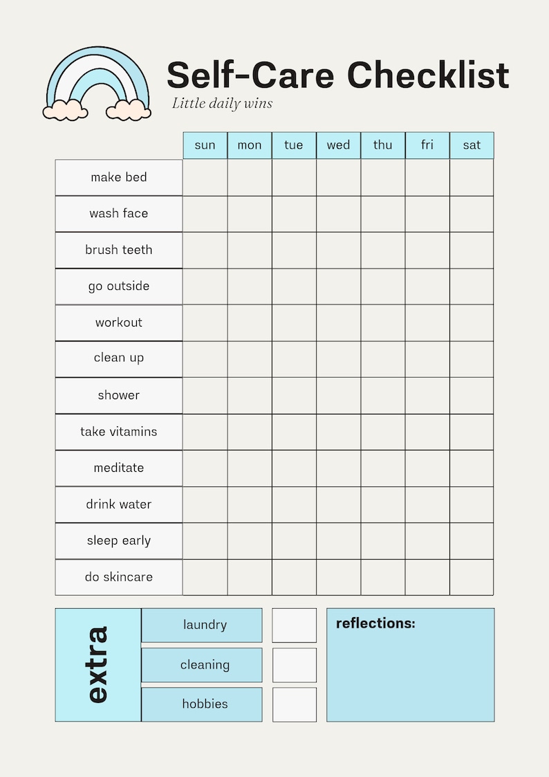 Self Care Checklist, Self Care Template, Self Care Template Printable ...