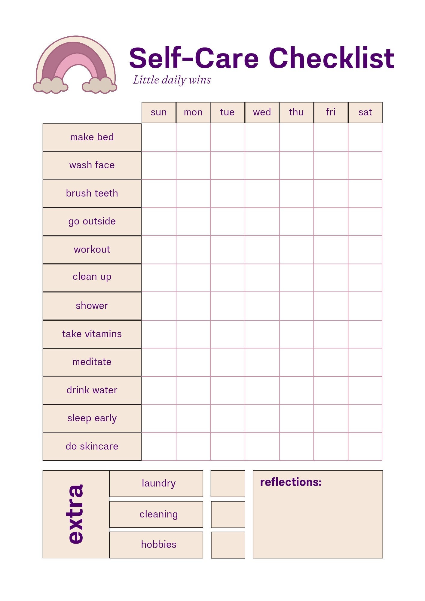 Self Care Checklist, Self Care Template, Self Care Template Printable ... Self Care Checklist, Self Care Template, Self Care Template Printable ...
