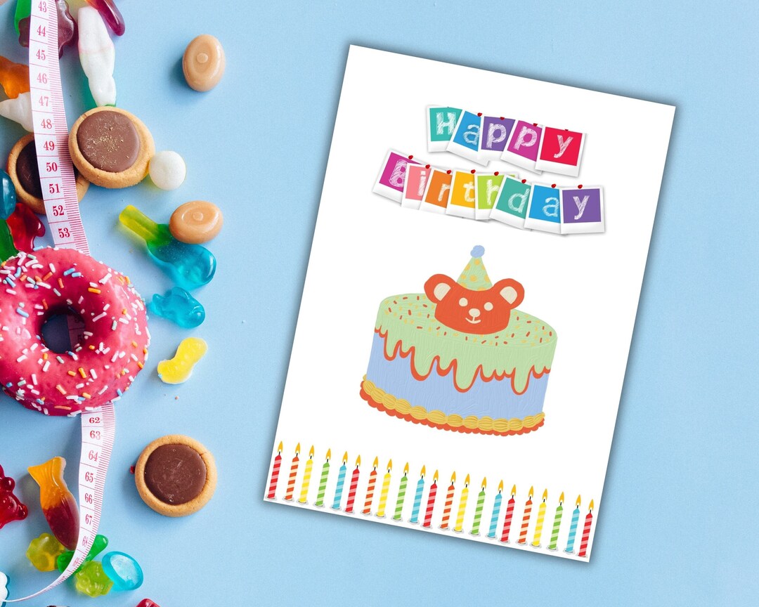 Printable Birthday Cake Card and Envelopecandles Birthday - Etsy