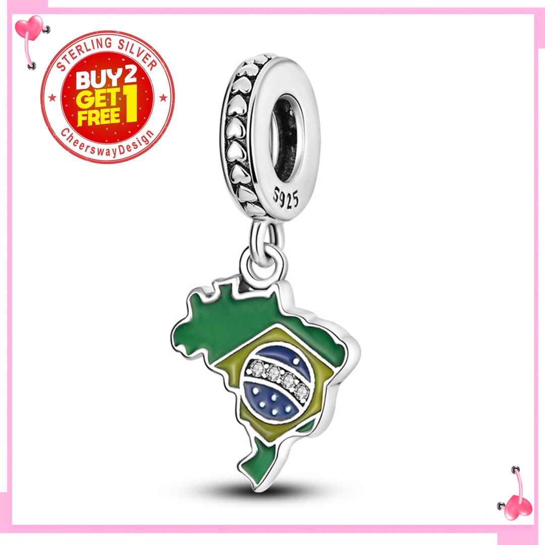 Brazil Map Dangle Charm, Sterling Silver Charm, Country Charm, Necklace ...
