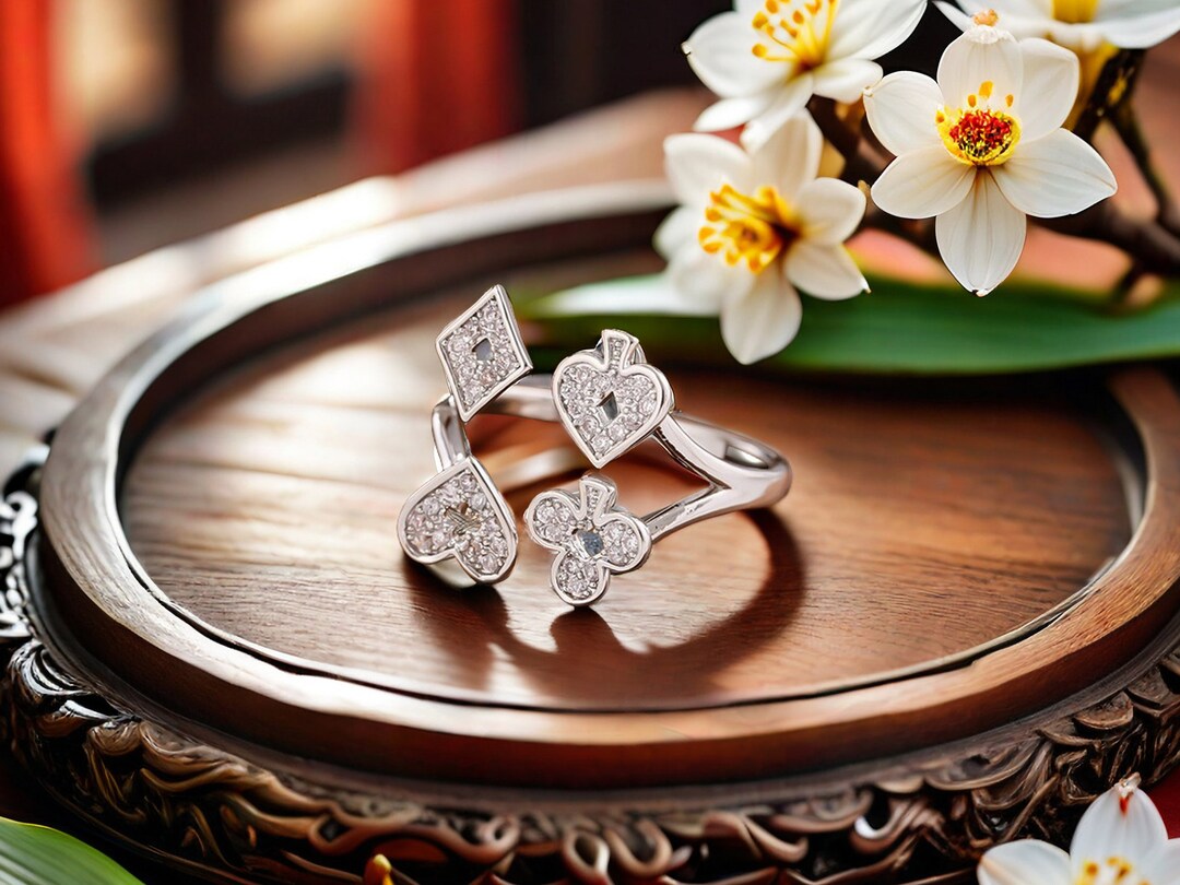 Playing Card Ring in Sterling Silver, Poker Ring, Spinner Fidget Ring ...