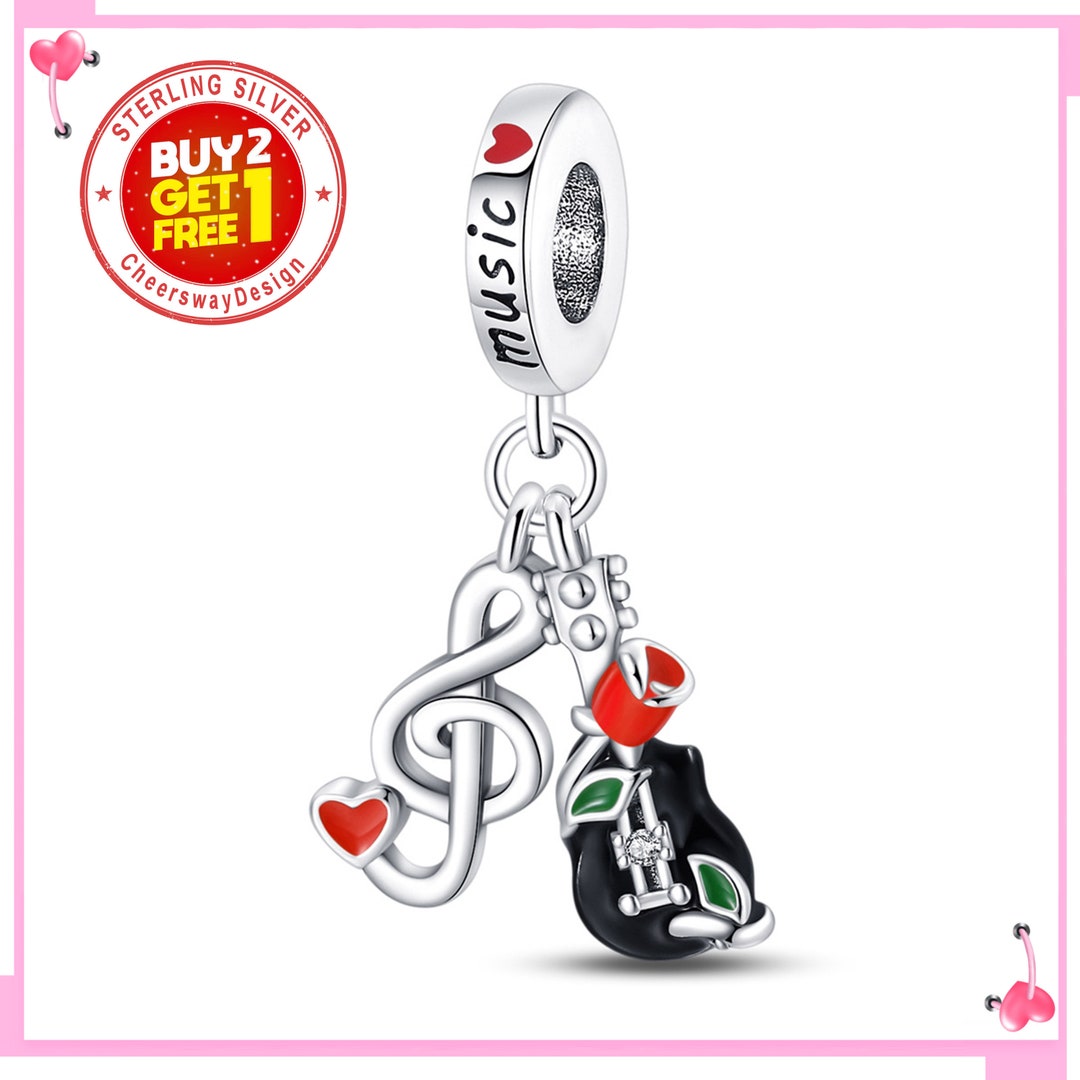 Classical Guitar & Music Note Dangle Charm, Sterling Silver Charm ...
