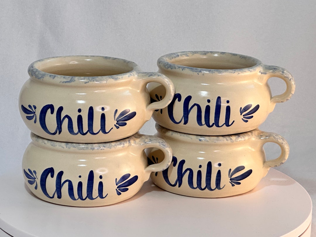 Marshall Pottery Potbelly Chili Bowls Set of Four Cobalt Blue Sponge ...