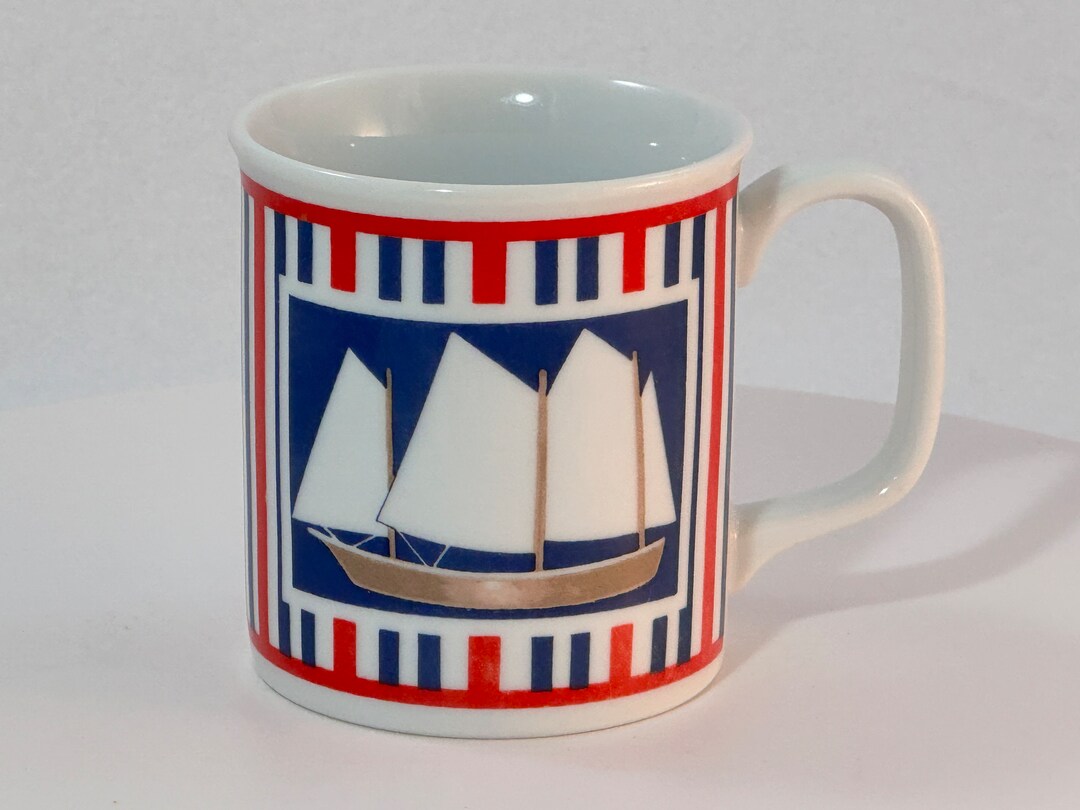 Vintage Sailboat Mug by Curzon Red White and Blue Boat Coffee Cup ...