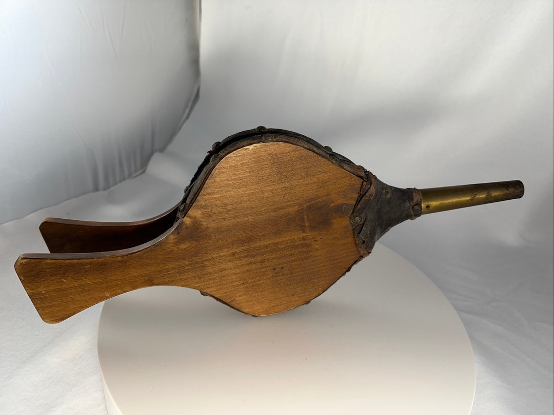 Rustic Fireplace Bellows Wood Brass Leather Handmade Antique Campfire ...