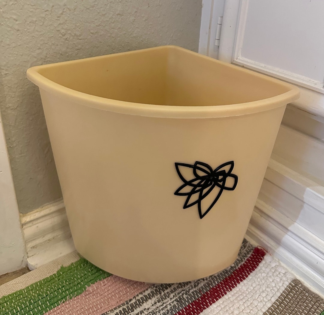 Midcentury Corner Waste Bin Vintage Trash Can Beige With Black Abstract ...