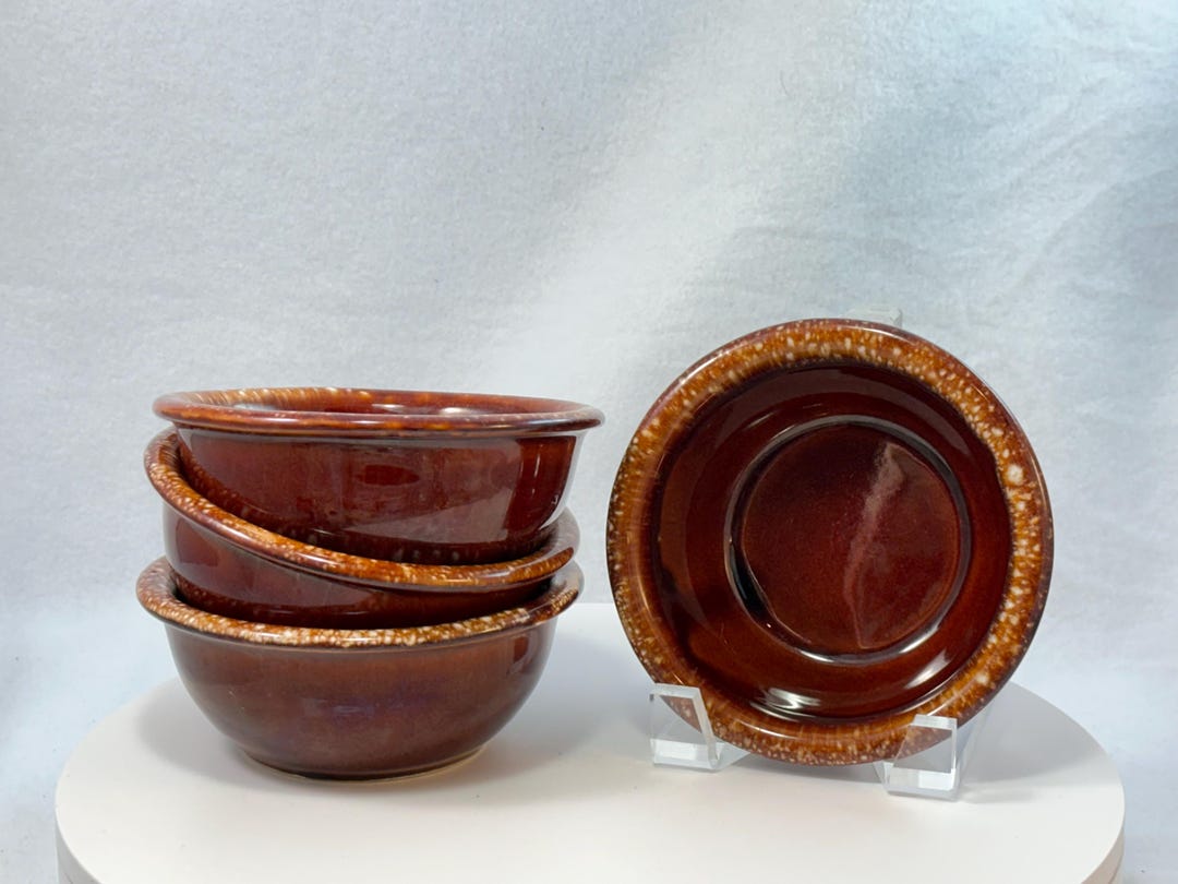 Hull Pottery Brown Drip Rim Bowls Set of 4 Soup Cereal Vintage Bowl USA ...