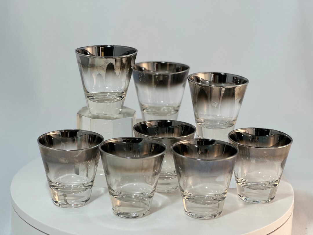 MCM Silver Fade Double Shot Glasses Set of 8 Midcentury Modern Mercury ...