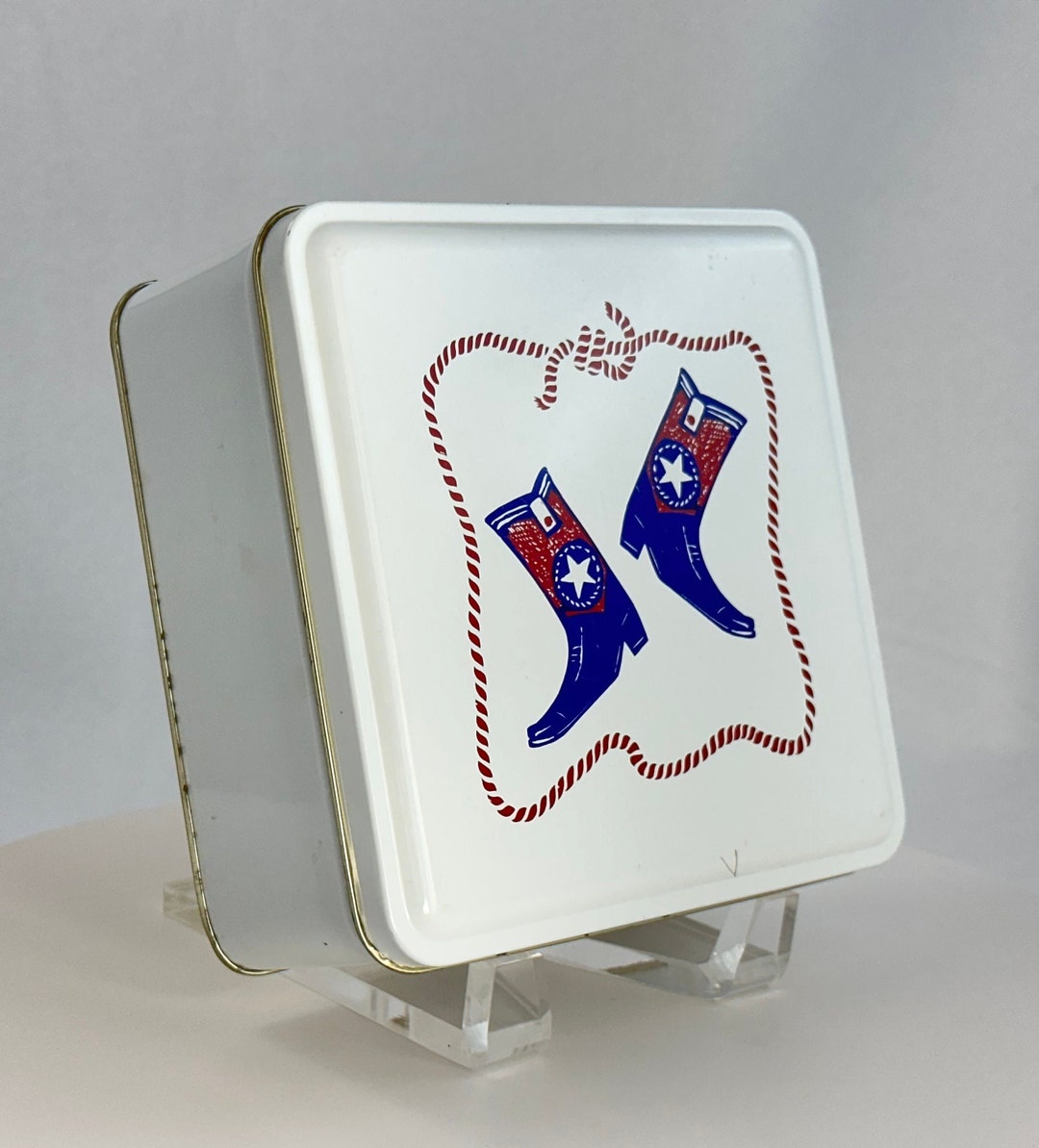 Vintage Cowboy Boots Western Tin Red White and Blue Retro Graphics - Etsy