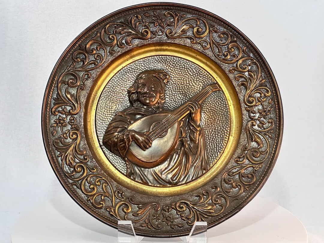 Dutch Pressed Tin Copper Plate Lute Musician Vintage Minstrel ...