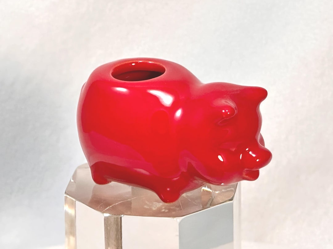 FRANKOMA Pee Wee Pig Toothpick Holder - Scarlet Red Art Pottery - Etsy