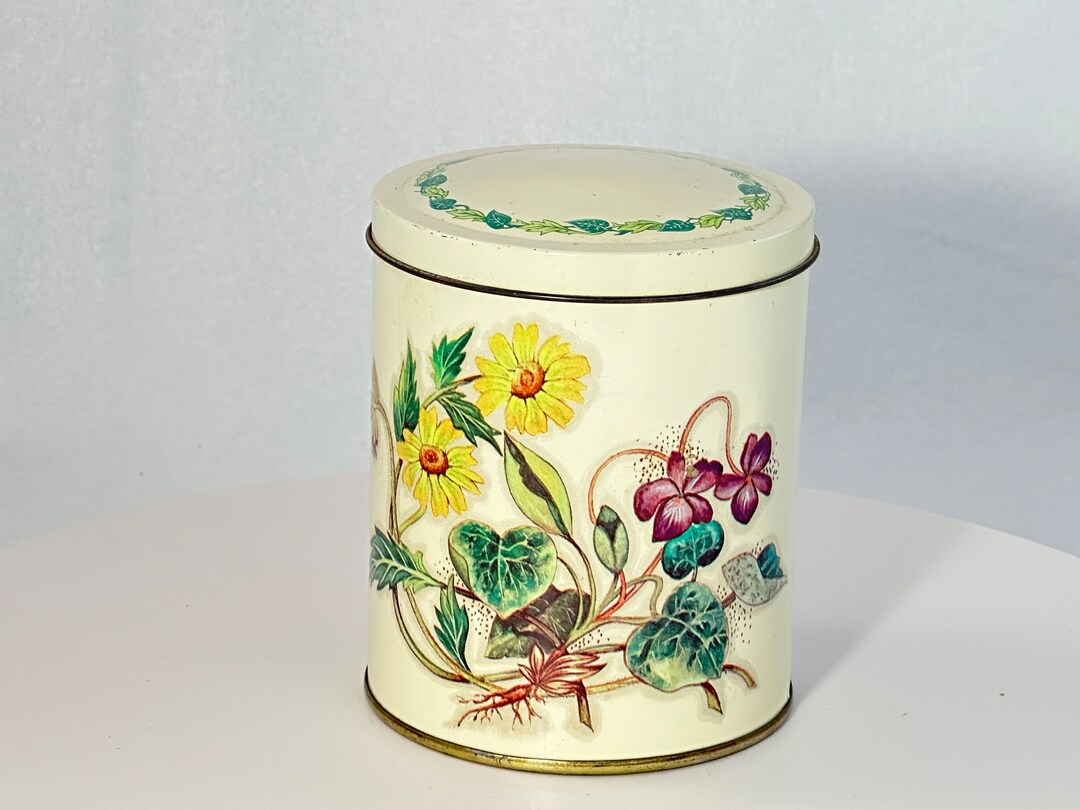 Vintage Botanical Metal Canister With Lid Tin Box Company Daher England ...