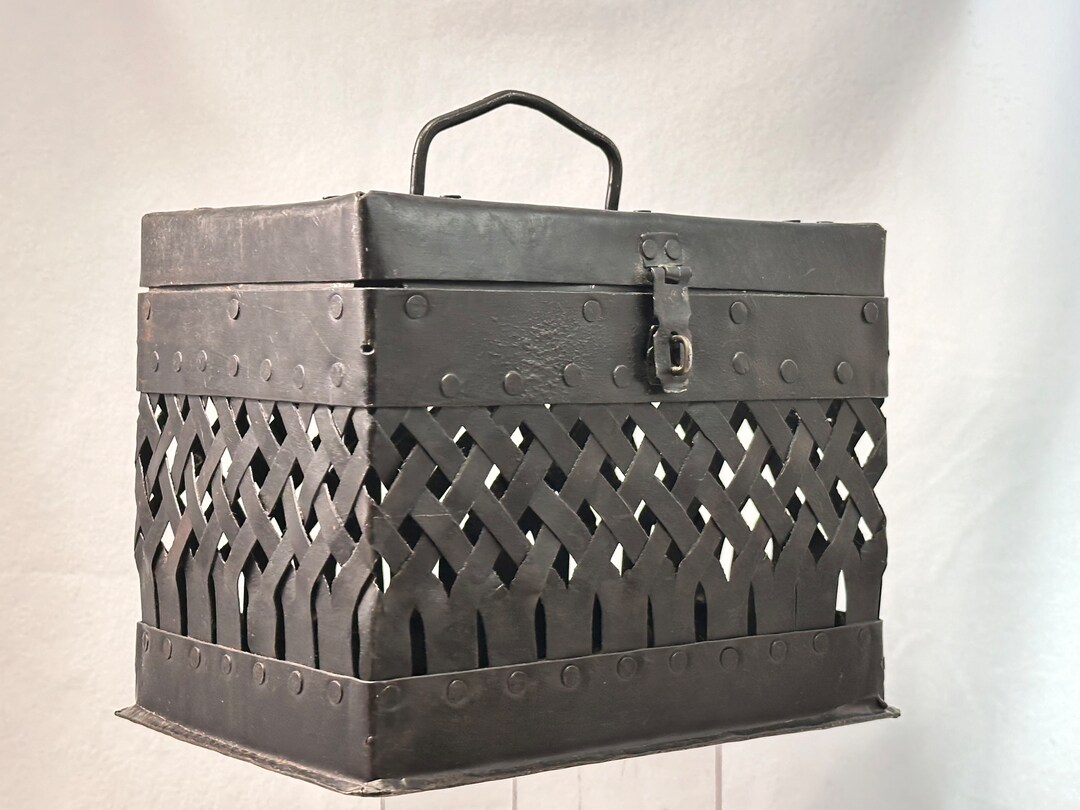 Lattice Iron Box With Handle Hasp and Staple Heavy Rivets Black Paint ...