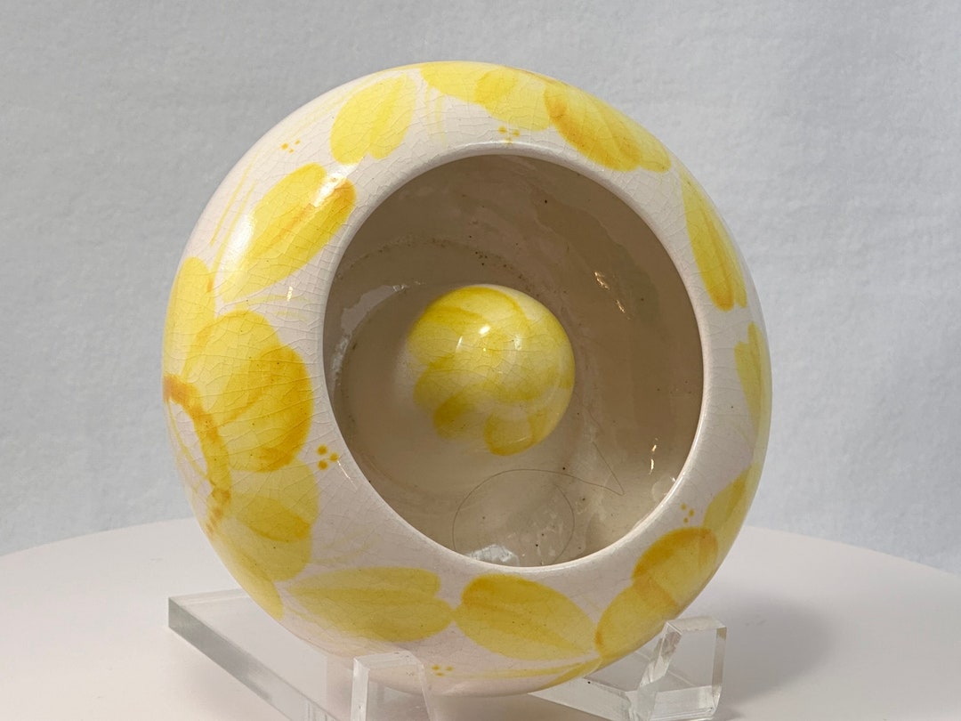 Lemon Yellow Floral Bump Bud Bowl Vintage Hand Painted Mexico Floating ...