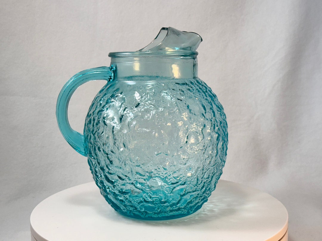 Lido Milano Ice Blue Glass Pitcher by Anchor Hocking Textured ...