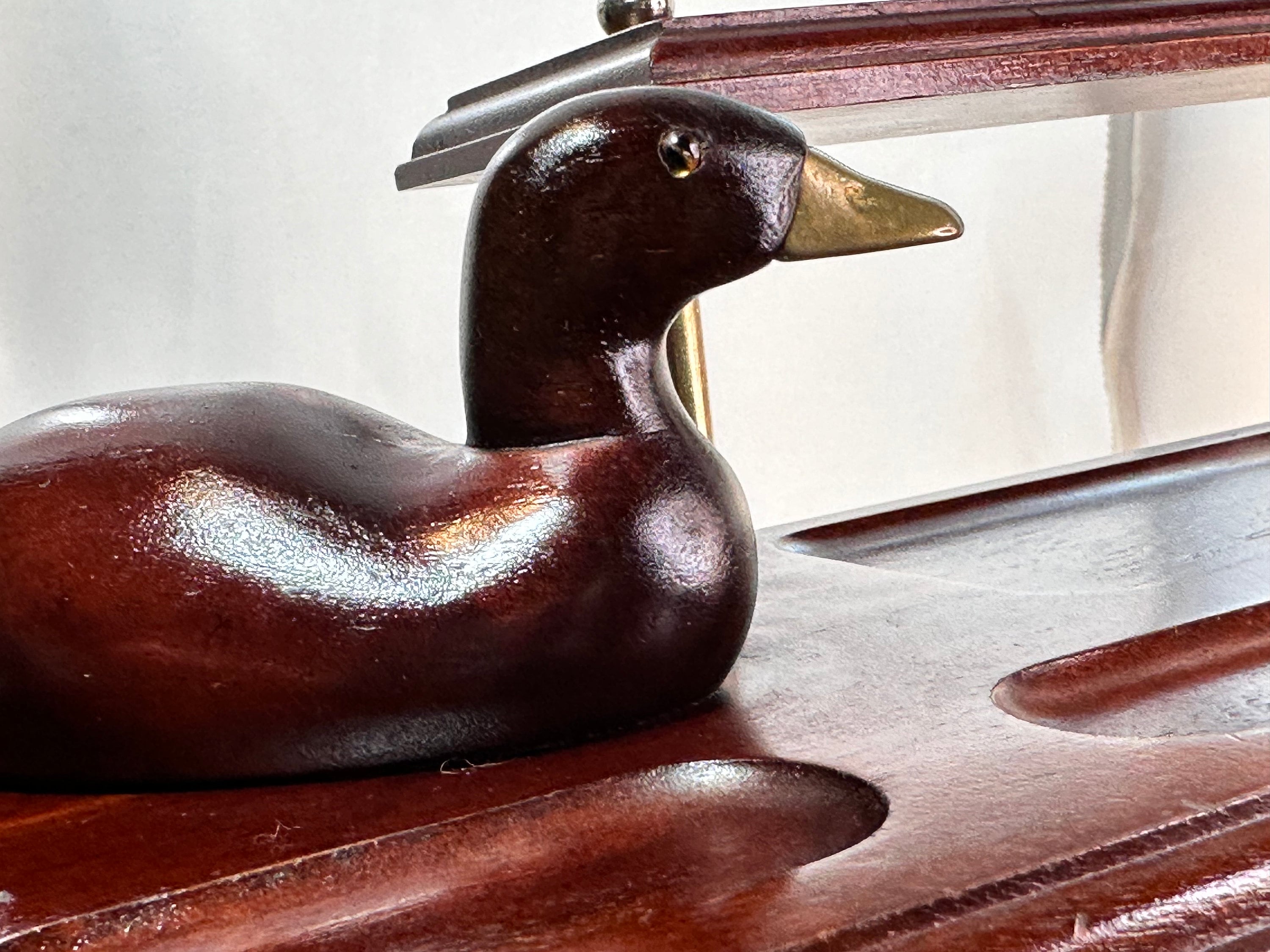 Vintage Duck Organizer Wood and Brass Dresser Bureau Top Valet Catchall ...