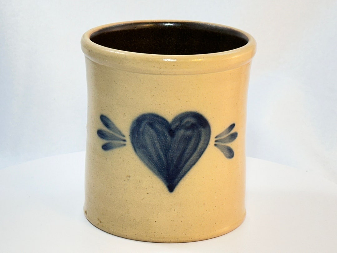 Vintage Stoneware Conner Prairie Crock Utensil Canister Hand Painted ...