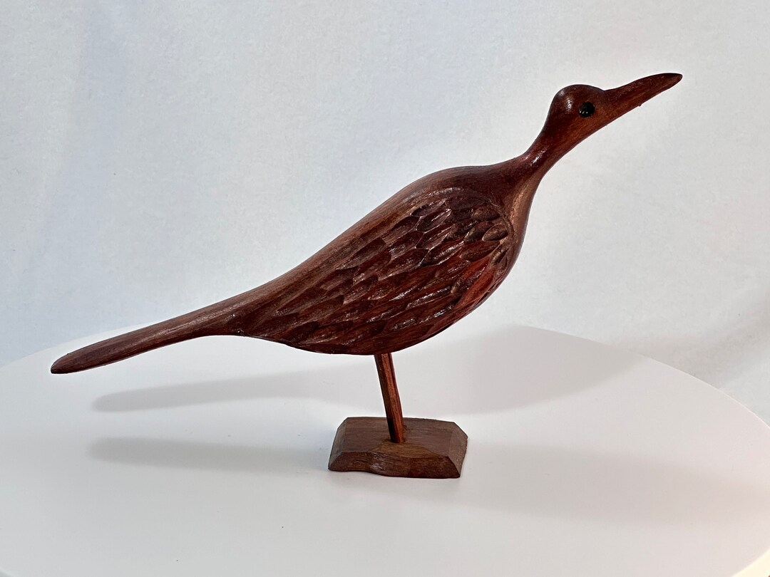 Midcentury Hand Carved Wood Roadrunner Figurine Small Bird Carving ...