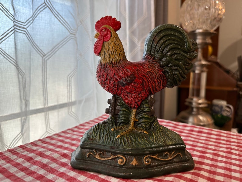 Vintage Cast Iron Rooster Doorstop by Wright Studios Hand Painted - Etsy