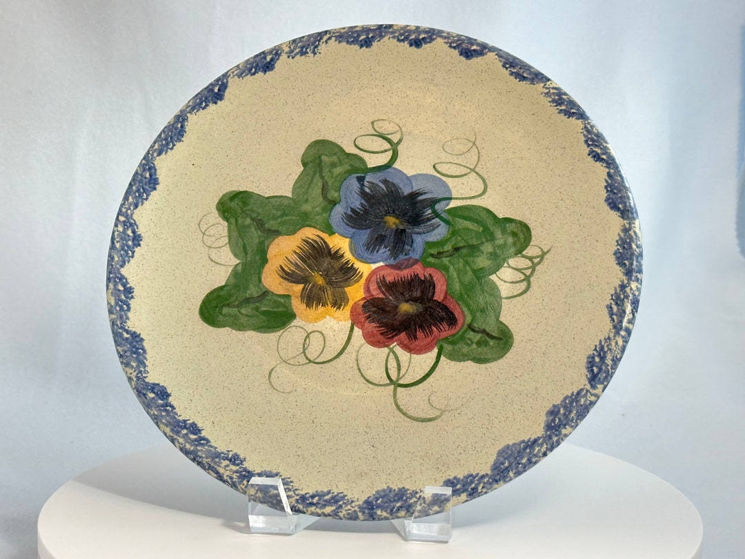 Vintage Cobalt Spongeware Stoneware Handmade Hand Painted Flowers by ...