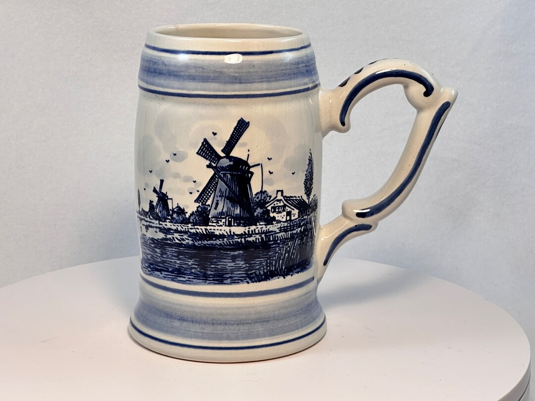 Delfts Blauw Hand Painted Mug Royal Delft Blue Stein Windmill Floral ...