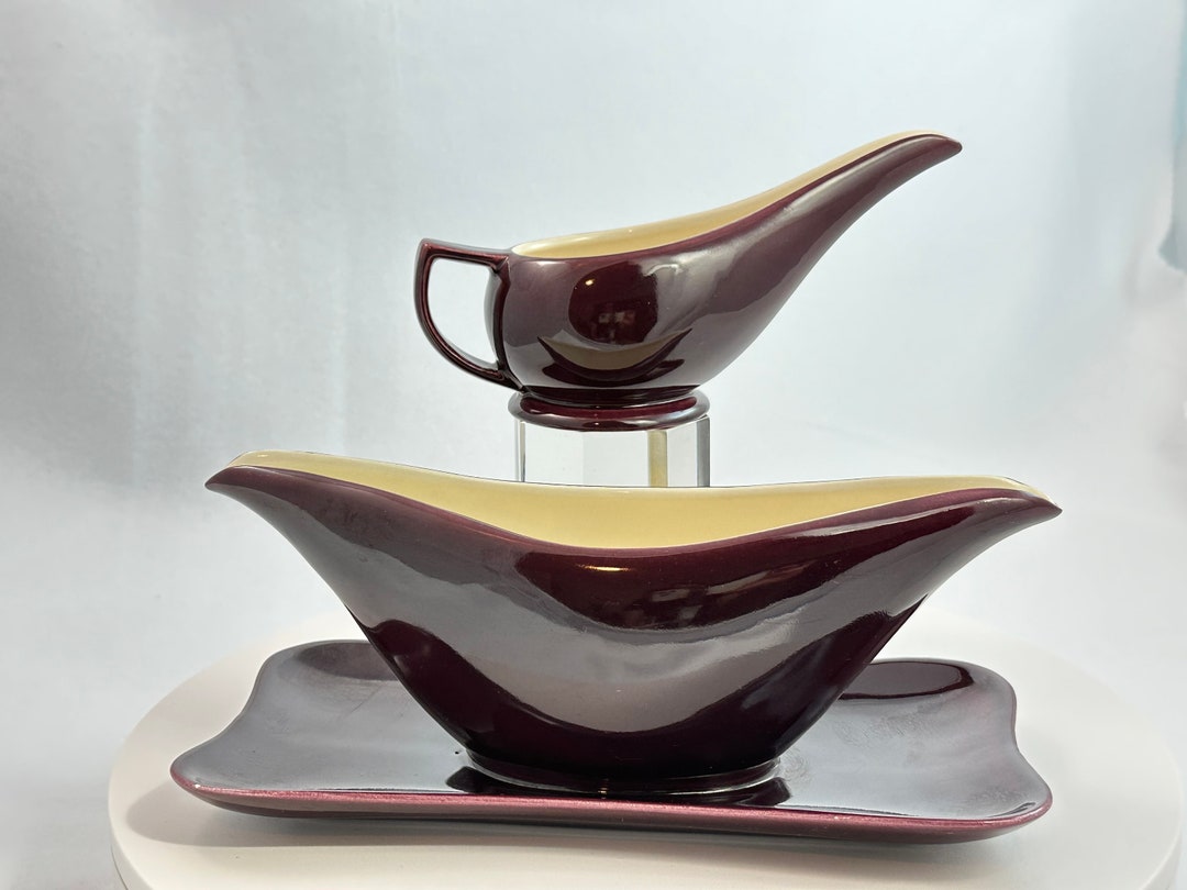 1950s Red Wing Iris Creamer and Gravy Boat Eggplant Purple Serving Ware ...