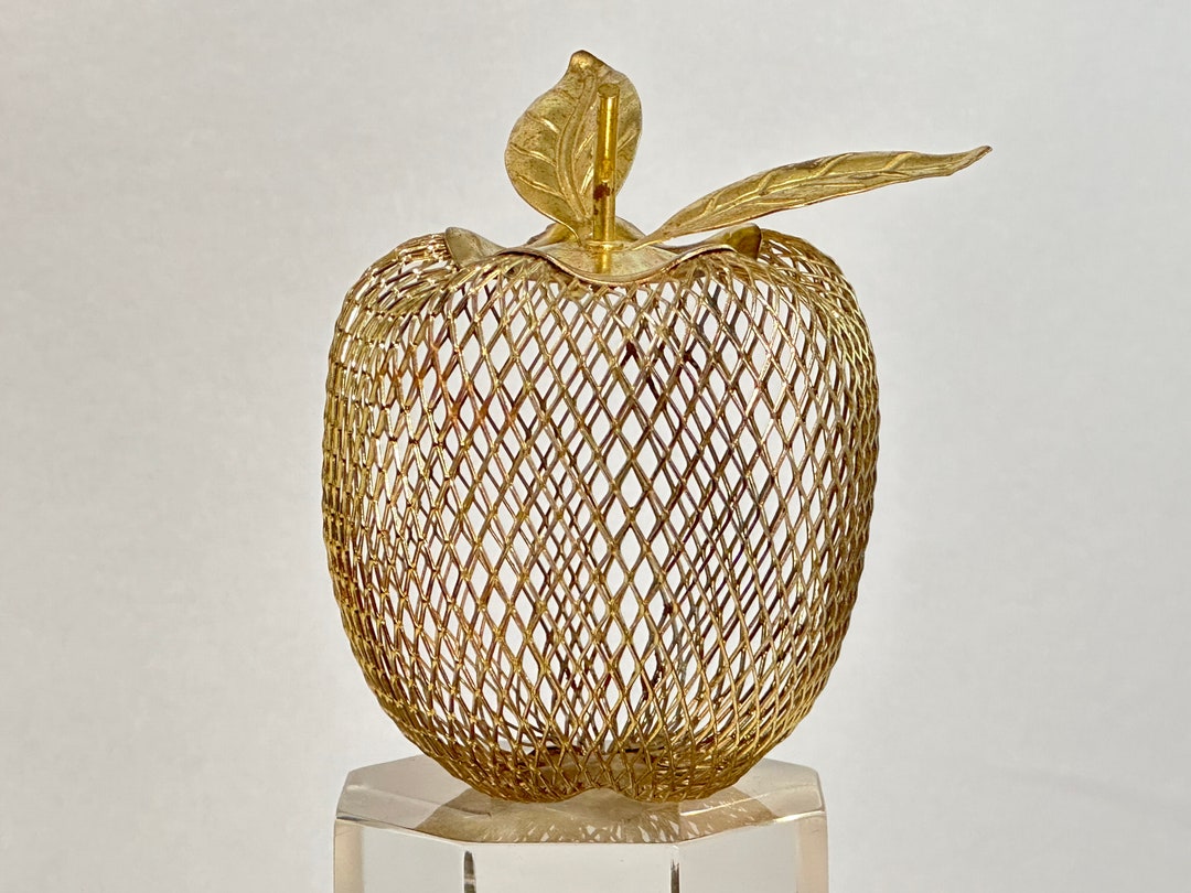 MCM Gold Metal Apple Sachet Mesh Ornament Potpourri Midcentury Decor ...