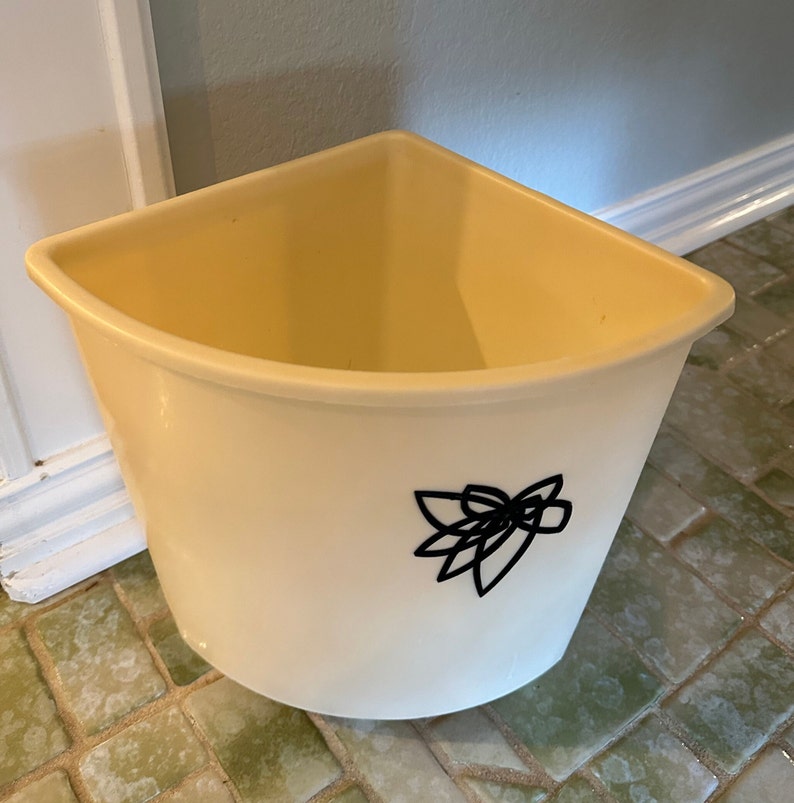 Midcentury Corner Waste Bin Vintage Trash Can Beige With Black Abstract ...