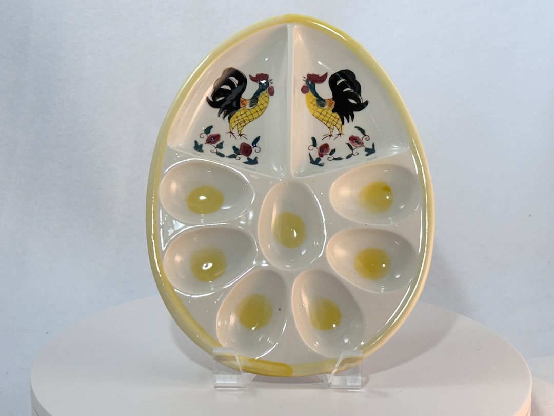 Ceramic Rooster Deviled Egg Plate Vintage Chicken Platter Provincial ...